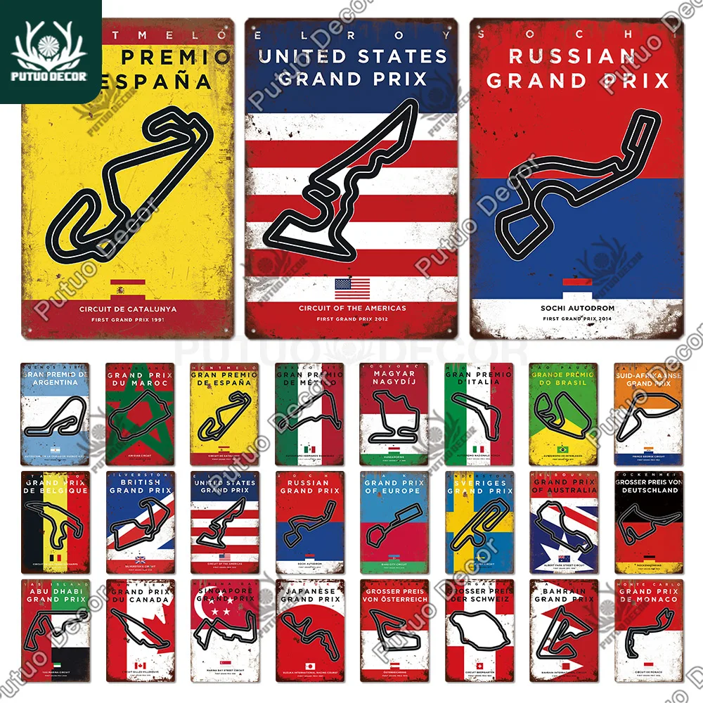 Putuo Decor Vintage Racing Track Metal Poster F1 Competition Tin Sign ...