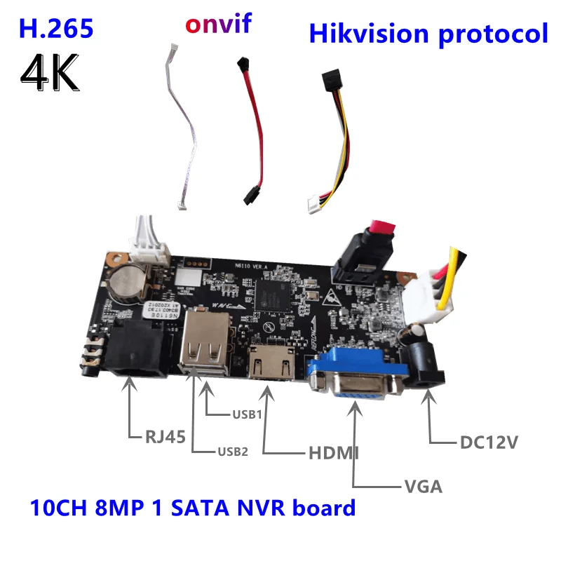 8CH/9CH/10CH NVR board 8.0MP/4K for ip Camera 1SATA Support p2p CMS Monitor