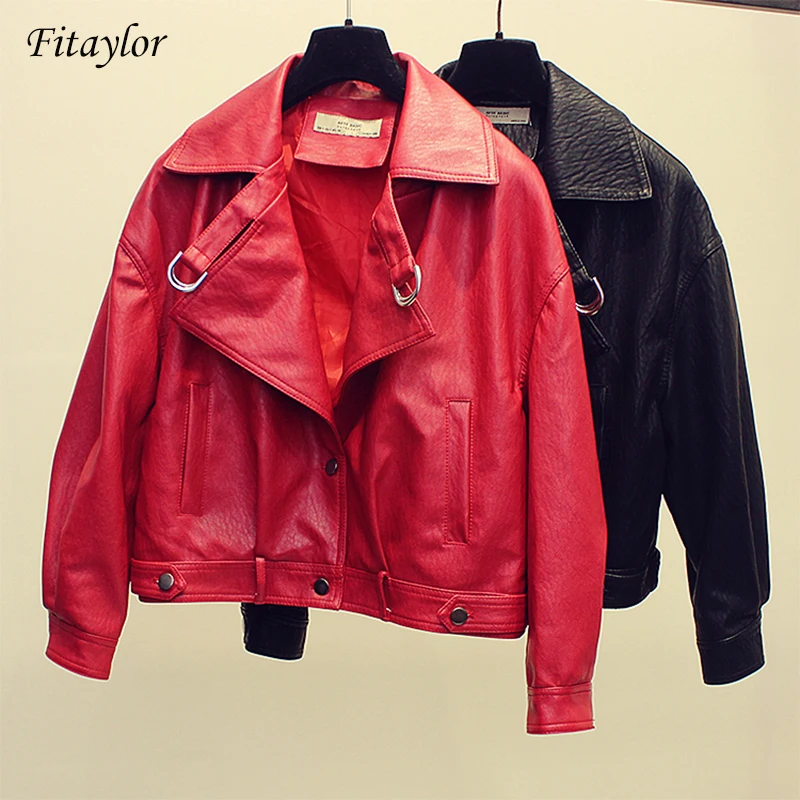 Fitaylor Faux Mulheres Jaqueta de Couro Rebite BF Harajuku Jaqueta ...