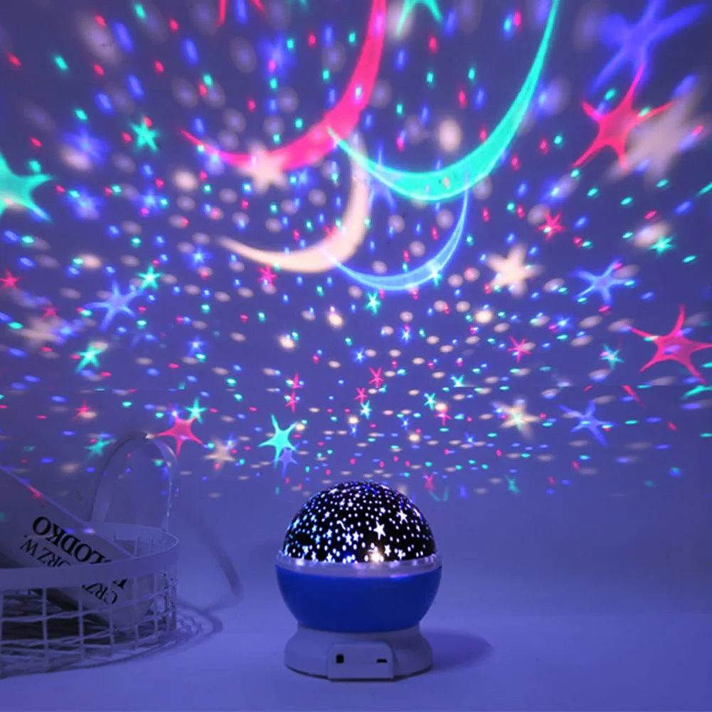 Luz de Noche de estrellas alimentada por USB/batería, lámpara giratoria LED estrellado cielo con ...