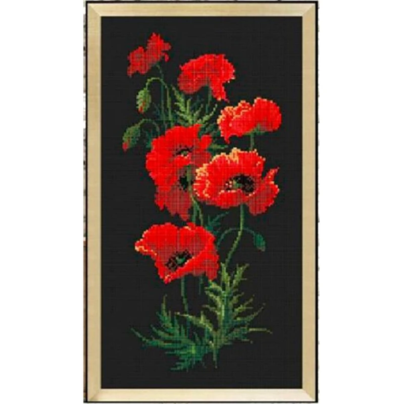 Red poppy flowers cross stitch package plant sets aida 18ct 14ct 11ct ...
