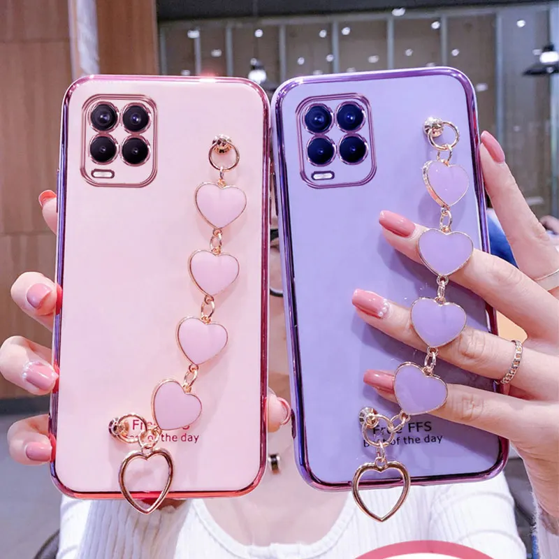 Wrist-Bracelet-Phone-Case-For-Oppo-Realme-8-Case-Luxury-Love-Heart ...