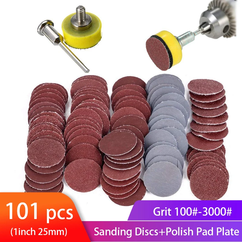 100pcs 1 Inch/25mm Sanding Discs Pad Sander Disk Kit with 1/8” Shank ...