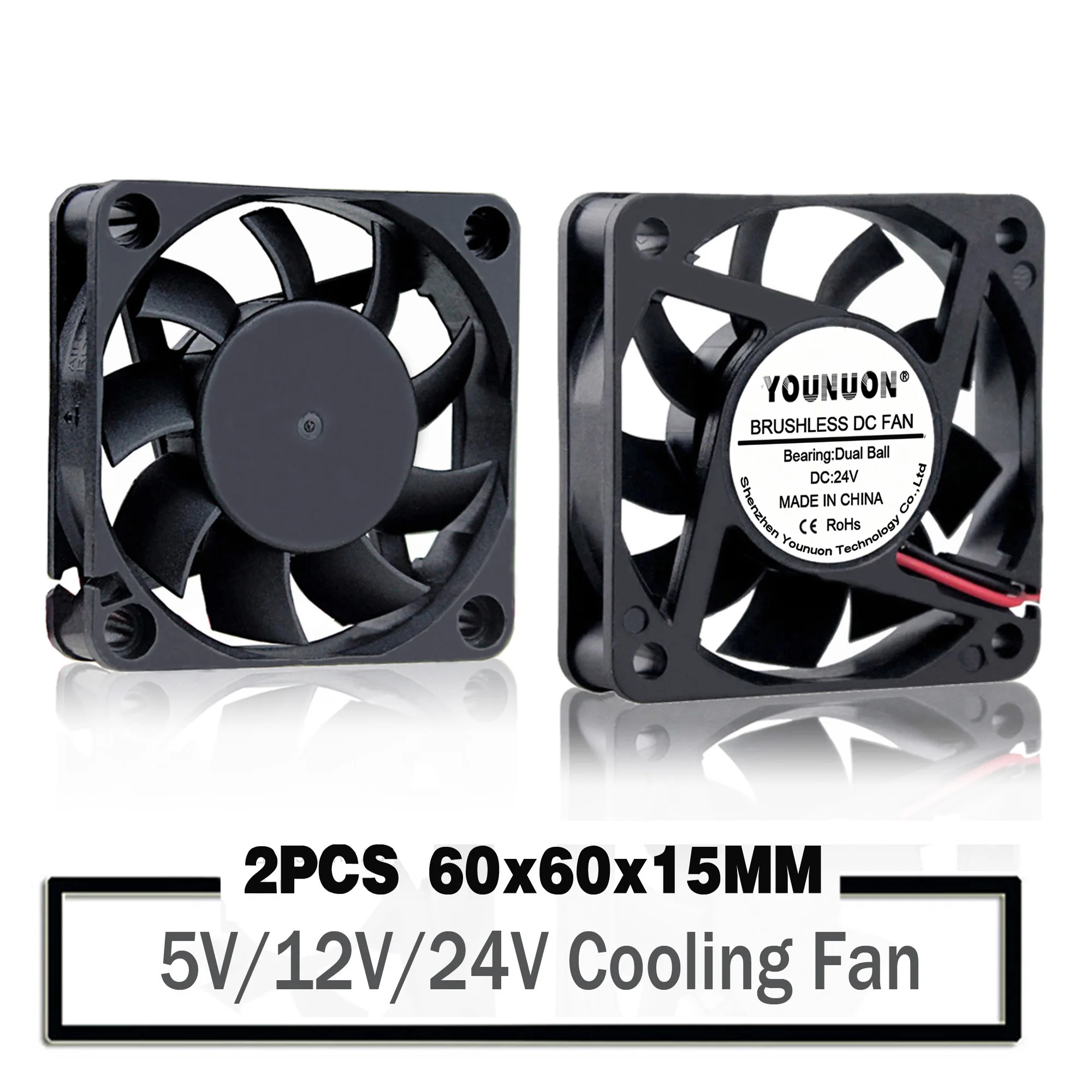 2 Pieces 60mm 6015 5v 12v 24v Brushless Usb 2pin 3pin Dc Cooler Fan 60x60x15mm 6015 6cm For ...
