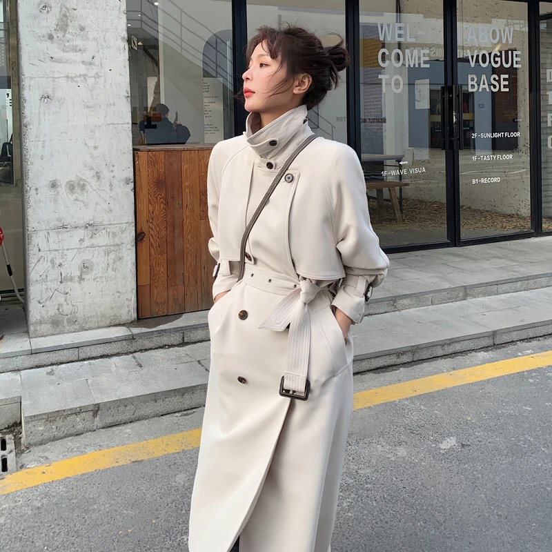 Fashion-Korean-Style-Women-Trench-Coat-Double-Breasted-Long-Windbreaker ...