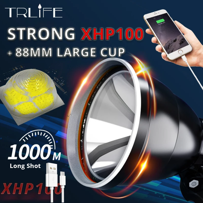7800mAH 강력한 낚시 헤드 라이트 XHP100 헤드 램프 USB 충전식 18650 배터리 고출력 노란색 흰색 서치 라이트 ...