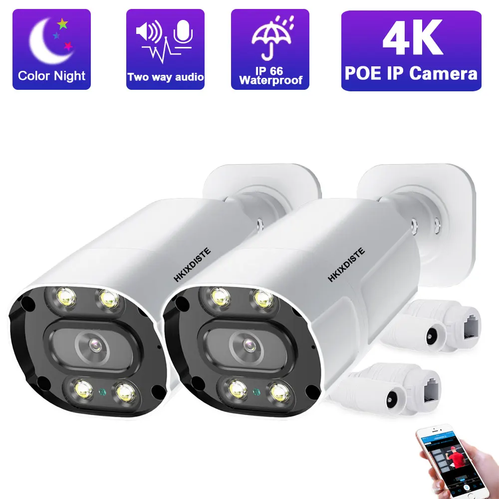 4K POE CCTV Security Camera Outdoor Wired 8MP Two Way Audio Full Color ...