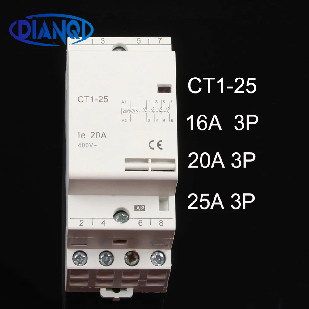 Ct1-25 3p 16a 20a 25a 220v/230v 50/60hz Din Rail Household Ac Modular ...