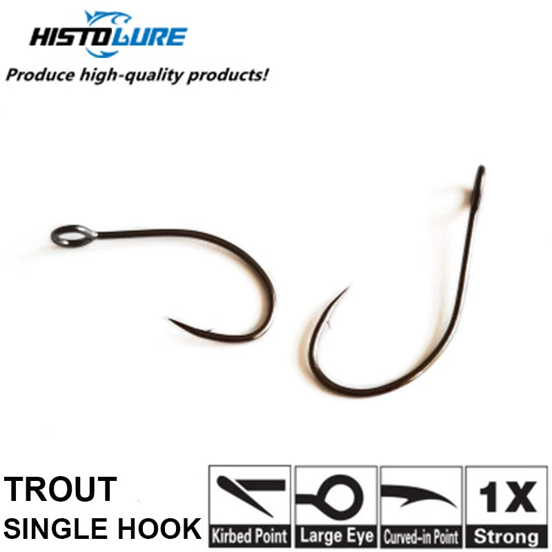 50Pcs/lot High carbon steel Trout Single Hook Nickel Large Hole Sharp ...