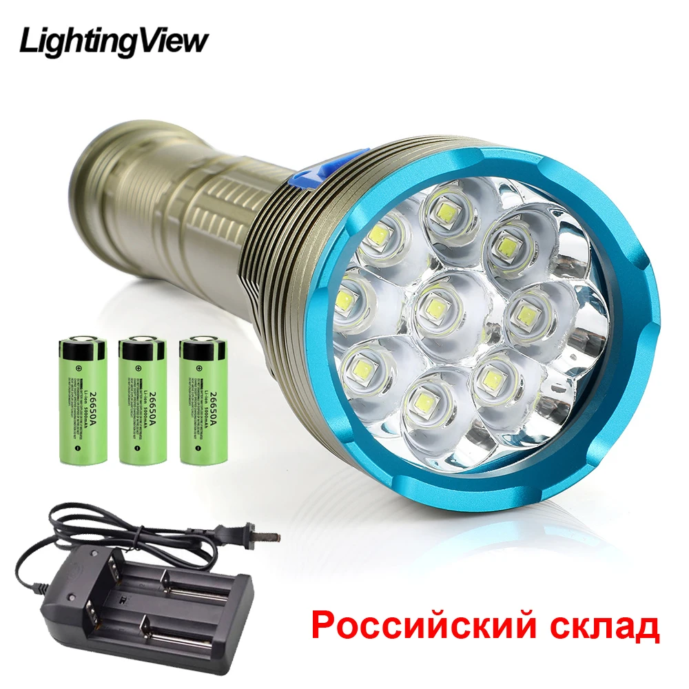 9x-XM-L2-7000LM-Diving-Lantern-Underwater-100M-Waterproof-Diving-Torch ...