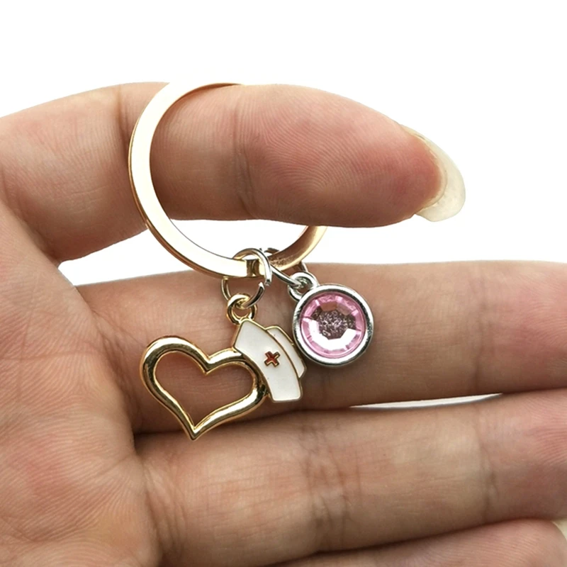 Love-Heart-Nurse-Cap-Colored-stones-Keychain-Golden-Creative ...