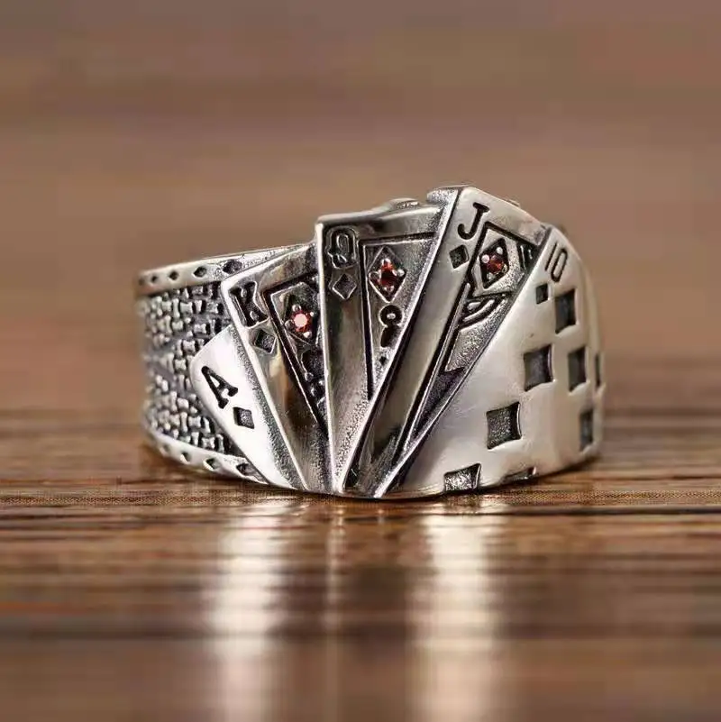 Mens Vintage Zircon Magician Playing Card Rings Ladies Punk Square ...