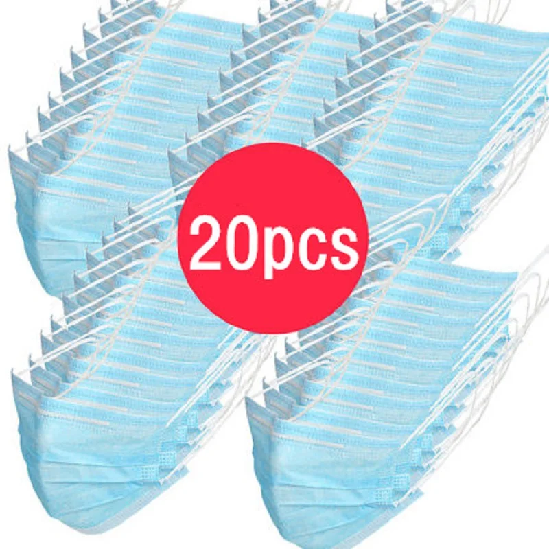 20Pcs Particle Dust Mouth Mask Blue 3-Layer Face Mask Dust Mist Filter ...