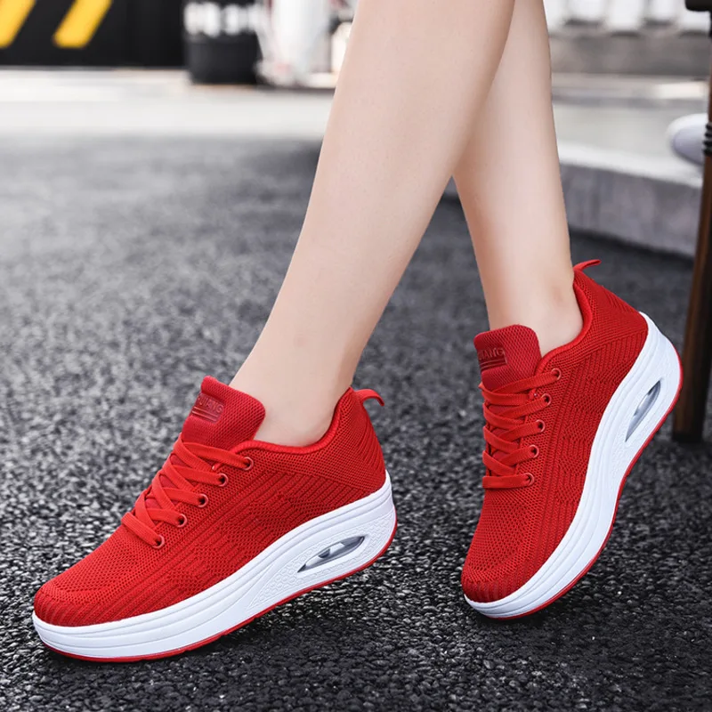 Red Platform Sports Shoes | Women's Sports Shoes Red | Shape Ups Women ...