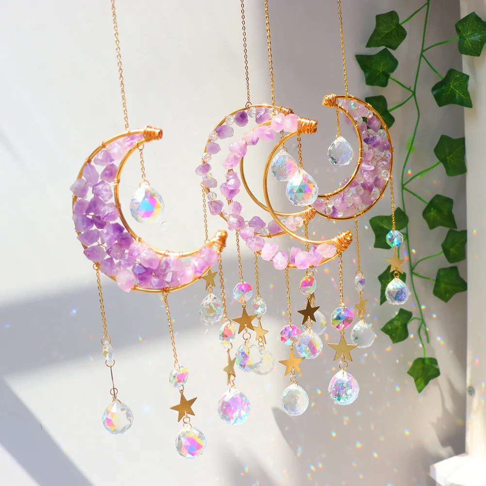 Crystal Pendant Hanging Curtain Windchimes Sun Light Catcher Star Moon ...