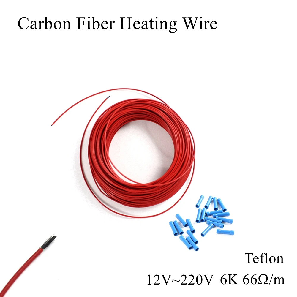 12v 220v 6k 66ω/m Carbon Fiber Heating Cable Teflo Ptfe Heating Wire ...