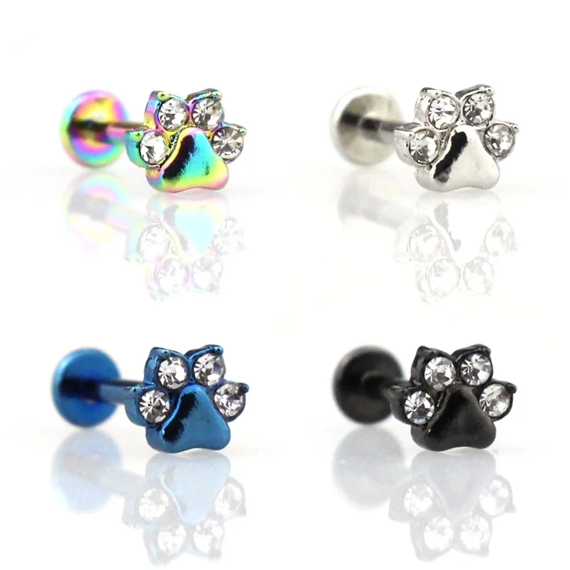 1PC Paw Labret Monroe Lip Ring Bar Stud Zircon Internally Threaded 16G ...