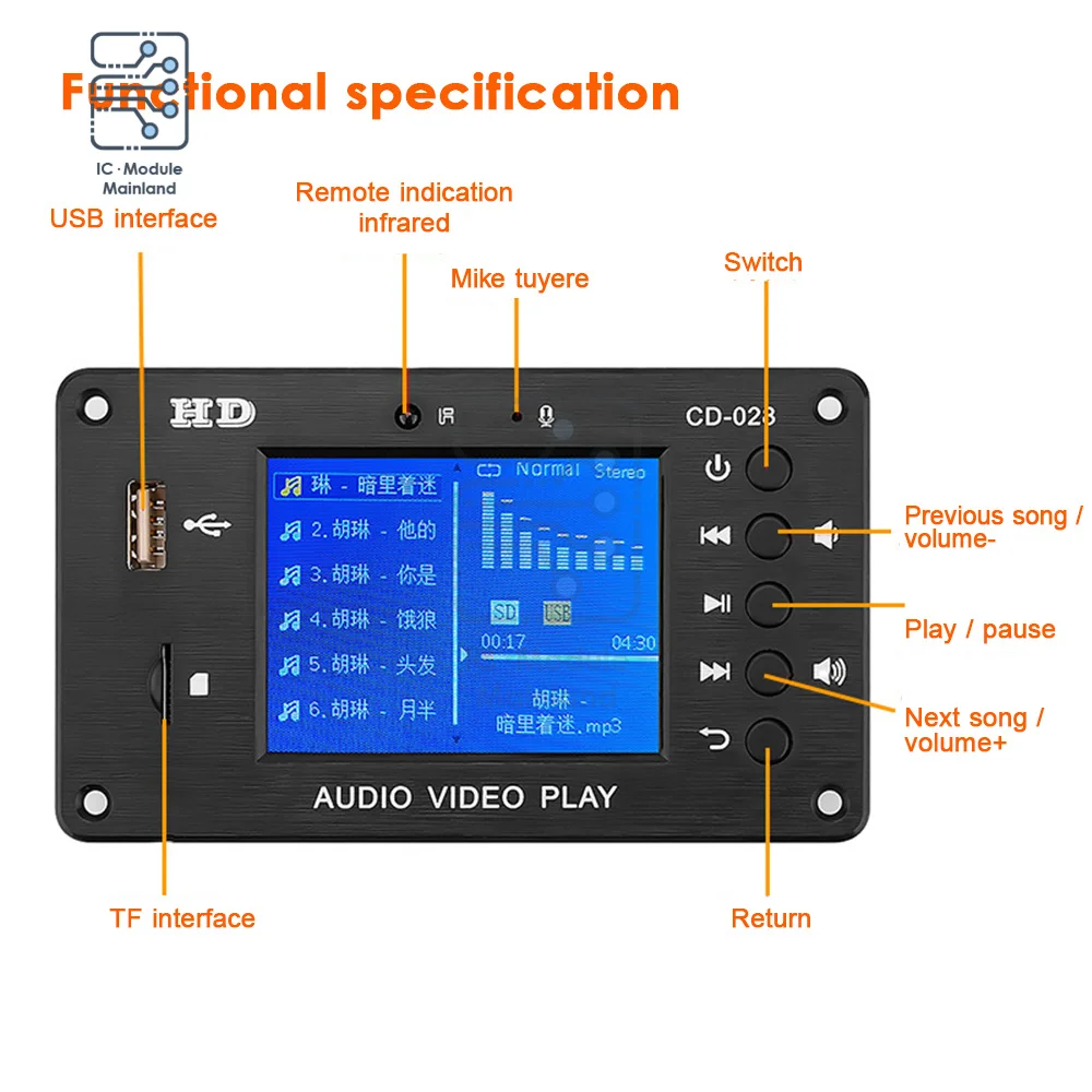Bluetooth 5.0 MP3 Decoder Board Stereo Audio Receiver HD Video Player ...