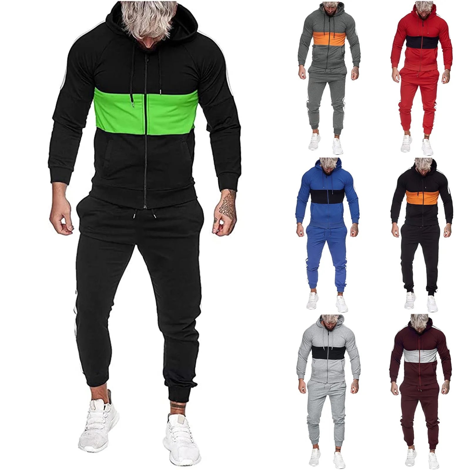 Two Pcs Sweatsuits Tracksuit Men Team Track Suit Zip Track Jacket ...