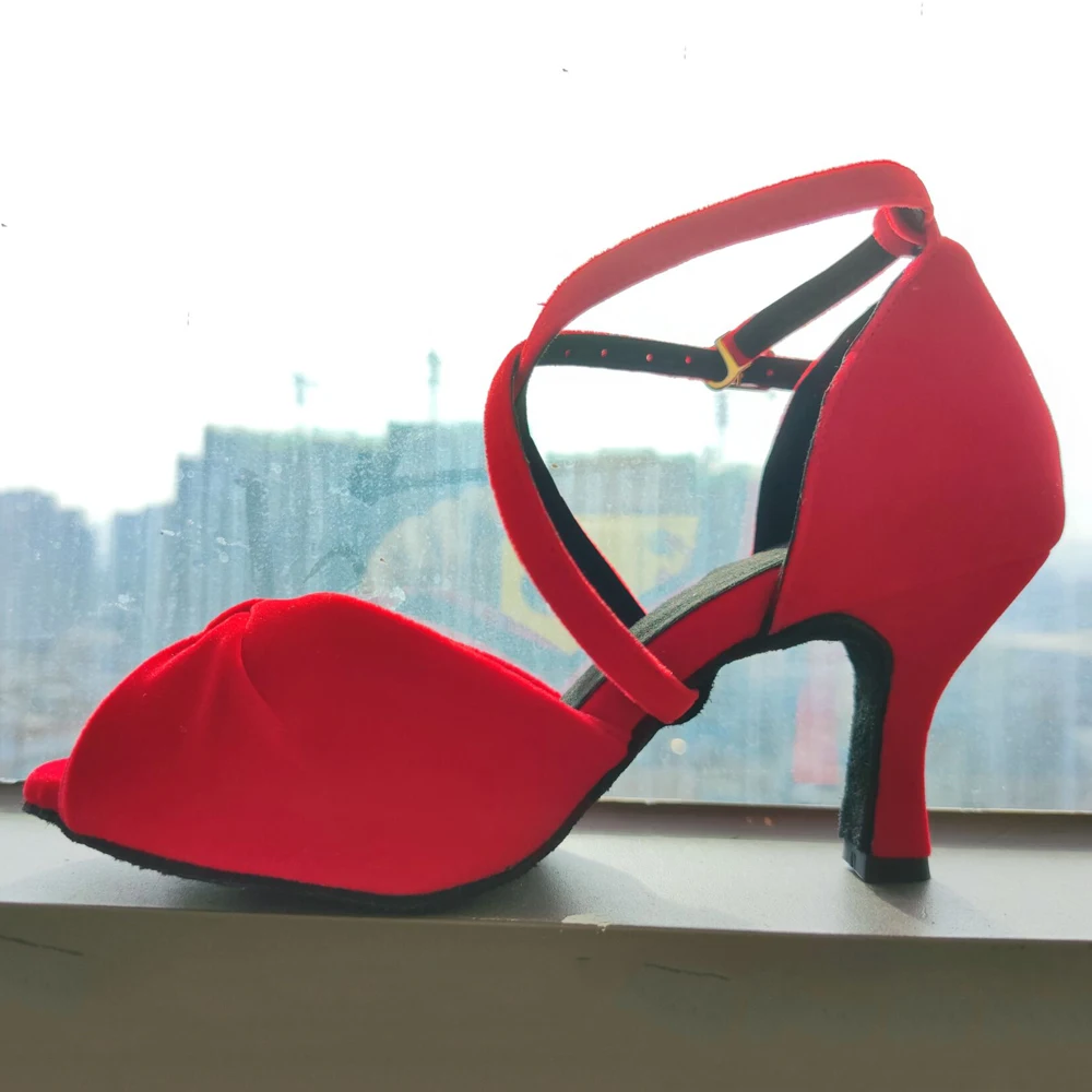 Evkoodance-Practice-Women-Dance-Shoes-Red-Flock-7cm-DYI-Dancing-Shoes ...