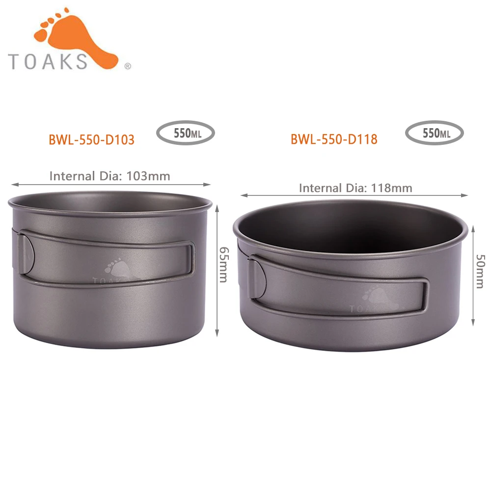 TOAKS BWL-550 Camping Titanium Bowl with Folding Handle Lightweight ...