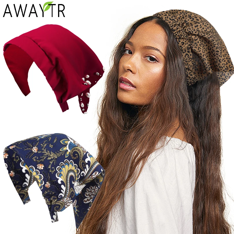 Triangle-Headband-Bohemia-Women-Bandana-Pearl-Solid-Color-Elastic-Hair ...