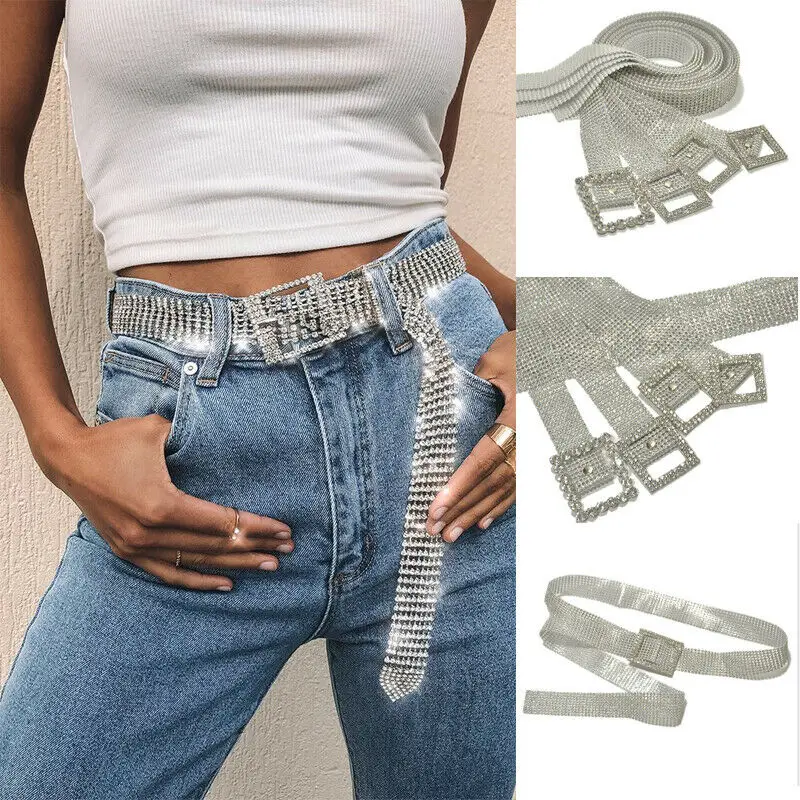 Fashion New Ladies Women Bling Crystal Diamond Waist Belt Wide Chain ...