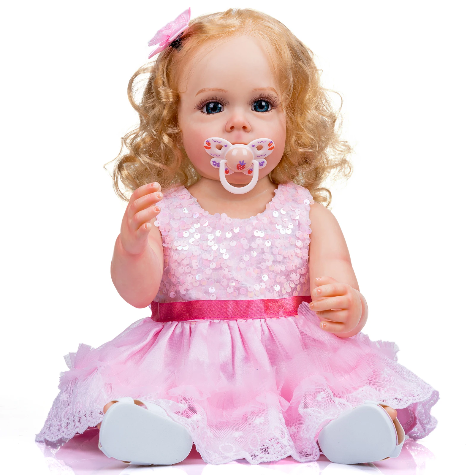 NPK 55CM Hand-Painted Rooted Hair Full Body Silicone Reborn Toddler ...