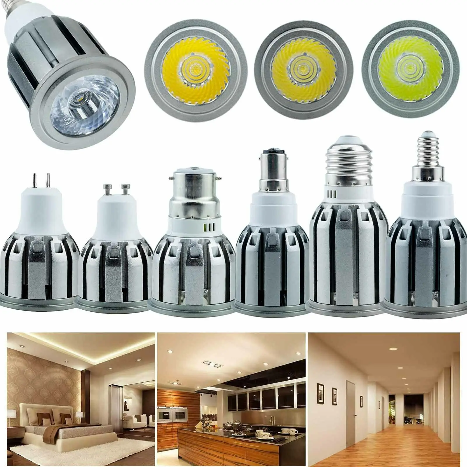 Dimmable 7W 9W 12W LED Spotlights E27 E12 E14 B22 B15 COB Spot Light ...