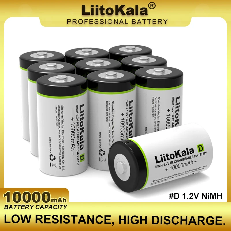 1-10pcs Liitokala D Size Battery D Cell 10000mah Huge Capacity Ni-mh ...