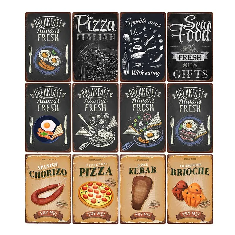 Sandwich Pizza Fast Food Metal Tin Sign Delicious Food Afternoon Tea ...