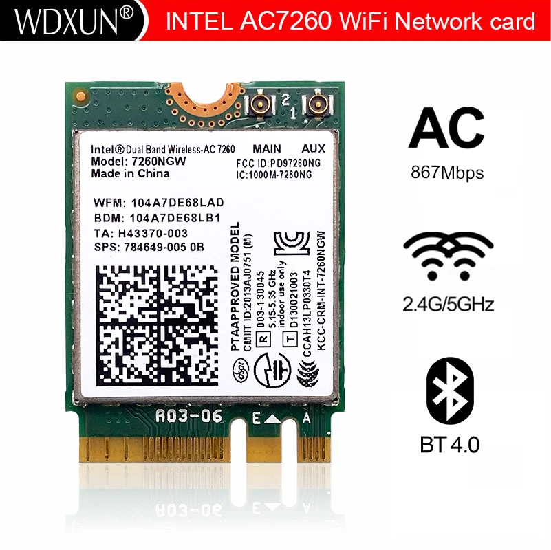 Dual Band Ac 7260 7260ngw 7260ac Ngff 2x2 Wifi 802.11ac 867 Mbps Wi-fi + Bluetooth 4.0 Wireless ...
