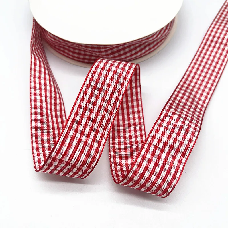 5yds-10mm-15mm-19mm-25mm-Red-Lattice-Plaid-Polyester-Ribbons-Bow-Ribbon ...