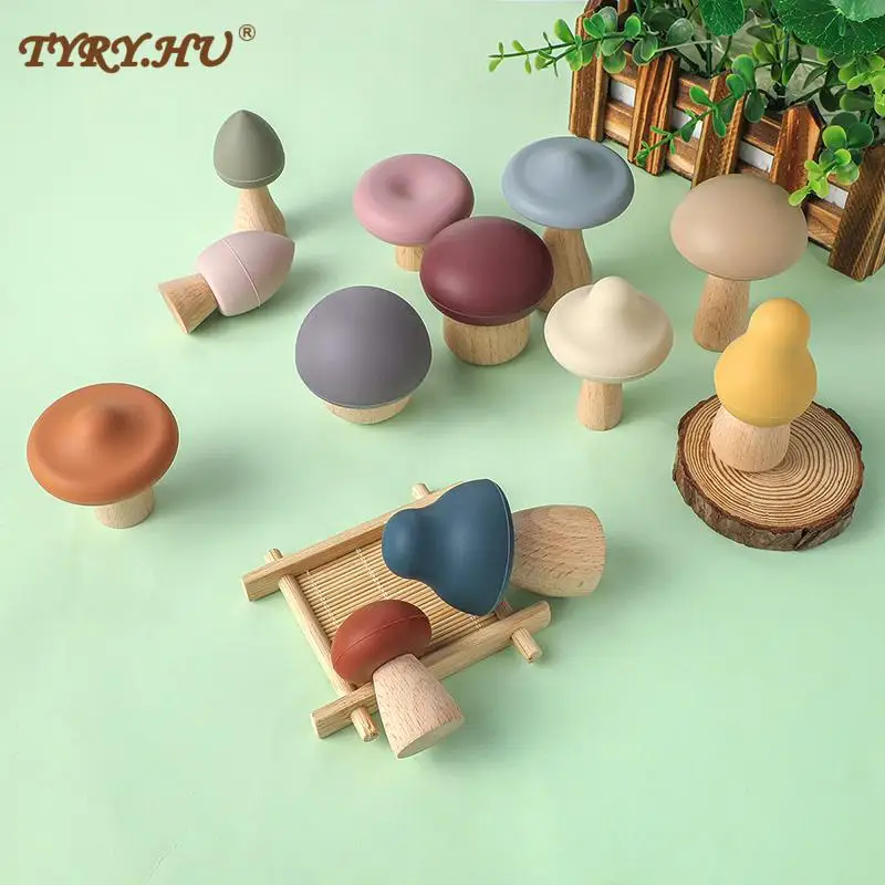 Wood Silicone Teething Toy | Mushroom Wood Toy Educational | Stacking ...