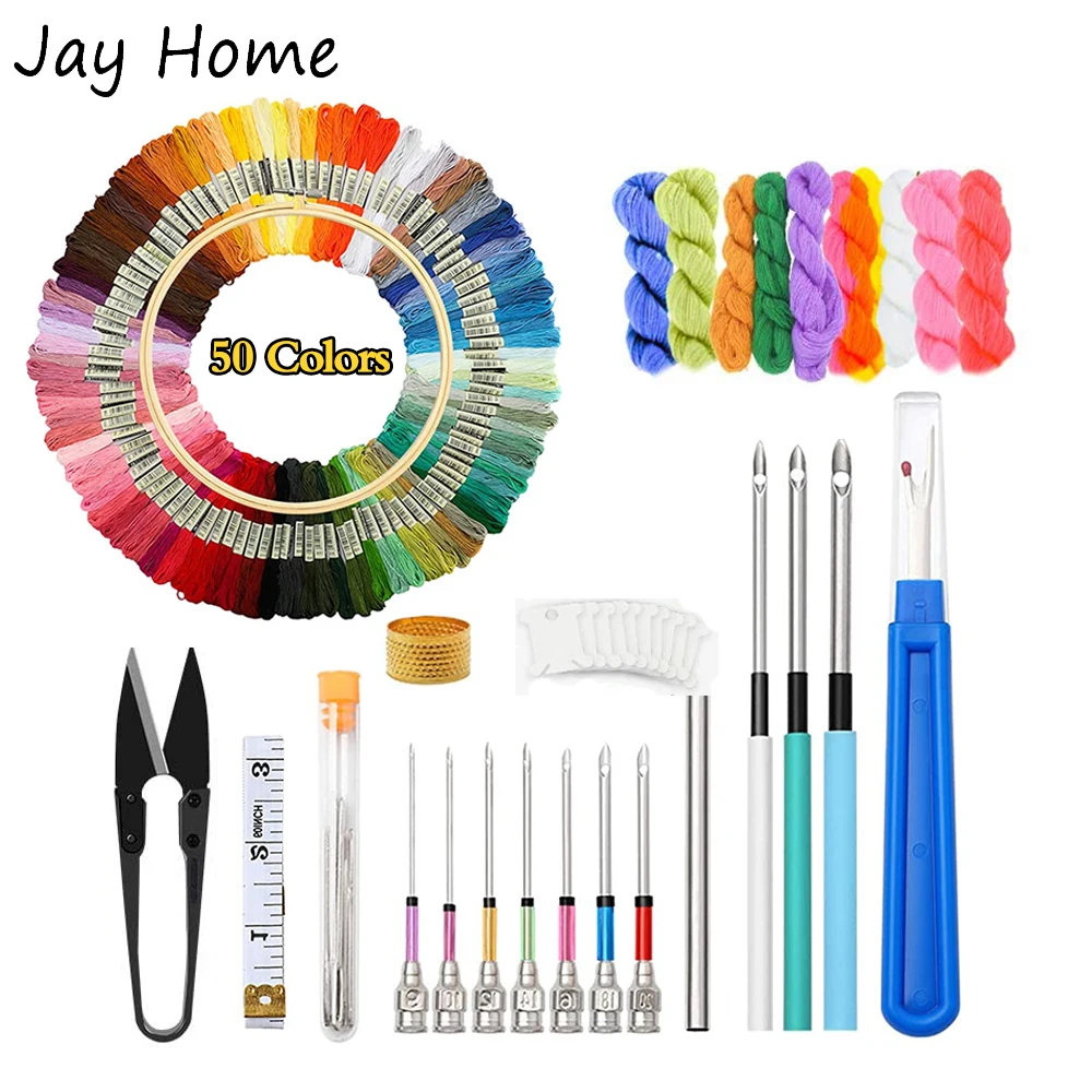 83Pcs Hand Embroidery Kits Punch Needle Kit & Embroidery Floss & Bamboo ...