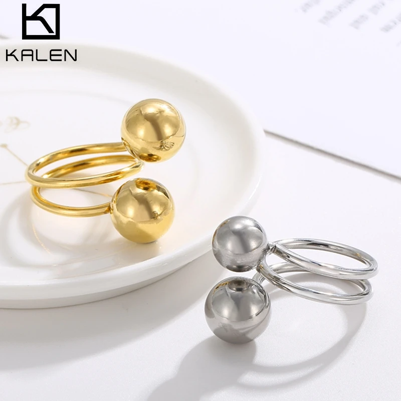 Kalen-Fashion-Metal-Ball-Rings-For-Women-Stainless-Steel-Geometric ...
