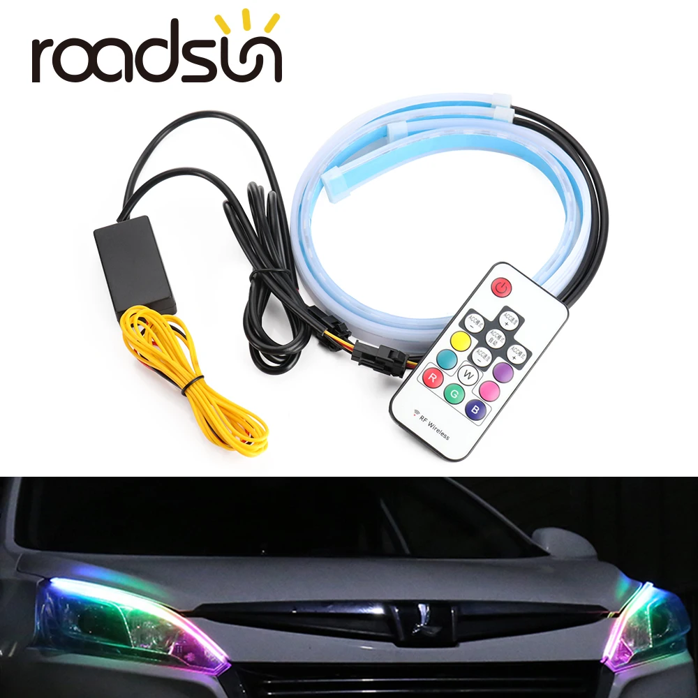 2pcs Car Rgb Drl Daytime Running Light Dynamic Led Strip Brake For ...