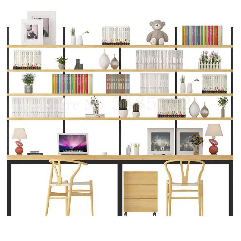 600 Nordic pure solid wood computer desktop table home with bookshelf ...