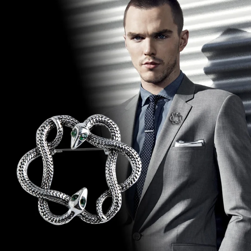 Homens retro broches Dupla cobra sinuosa Animal Broche Pin Distintivo ...