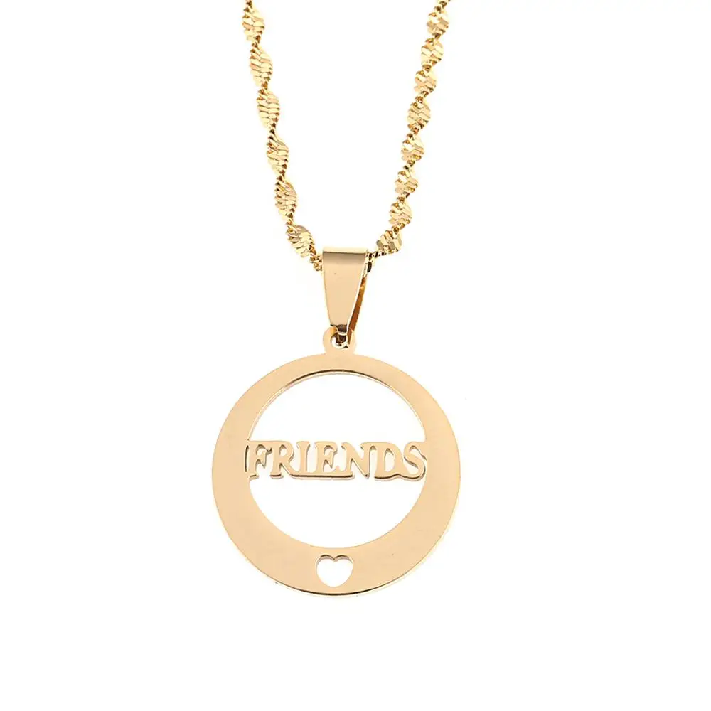 Stainless Steel Round Friend Pendant Necklace Cute Heart Love Friend ...