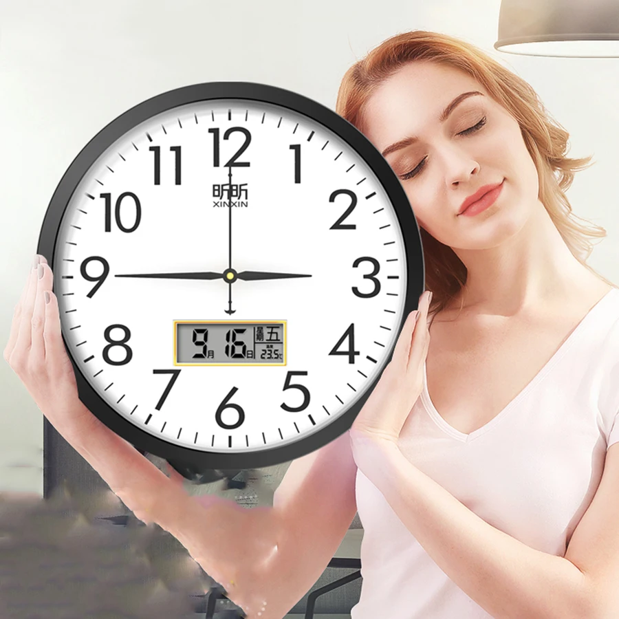 Round Kitchen Living Wall Clock Digital Modern Design Home Electronic ...