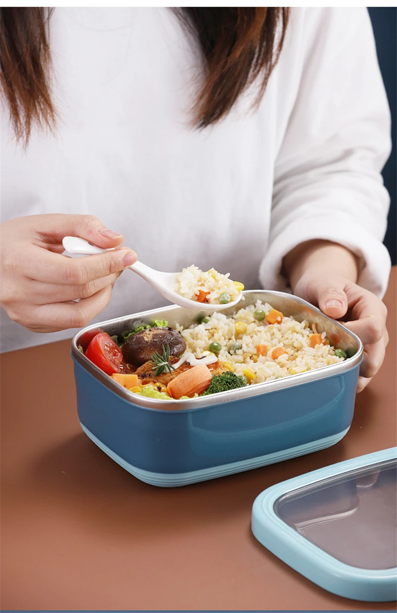 LUNCH BOX,Round Blue 2L--Bol à nouilles instantanées en acier ...