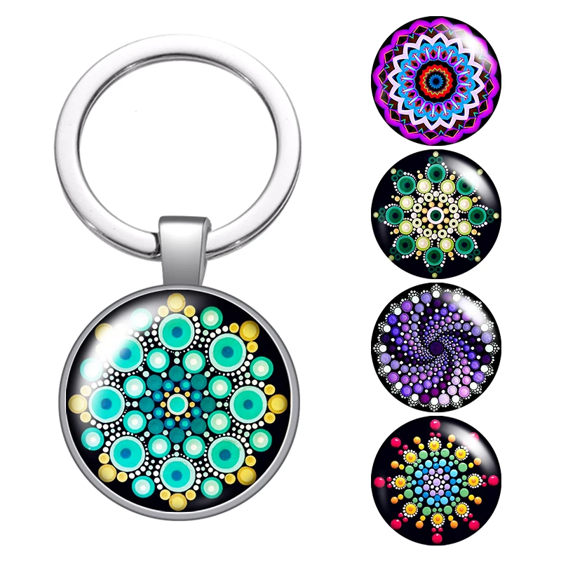 Colorful Dots patterns beauty glass cabochon keychain Bag Car key chain ...
