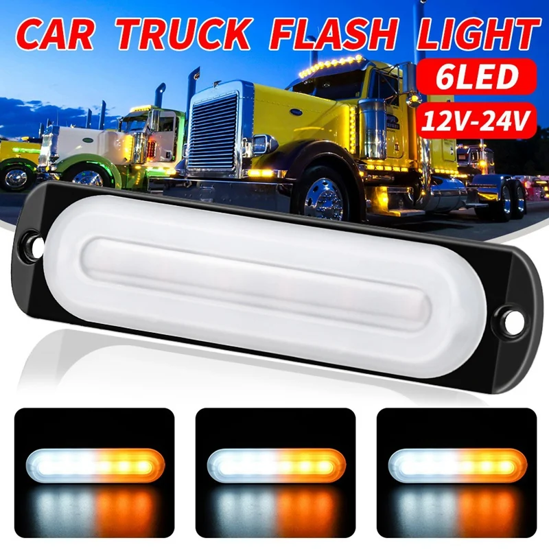 For 12Pcs your flashing 6-led white amber emergency hazard intermittent ...