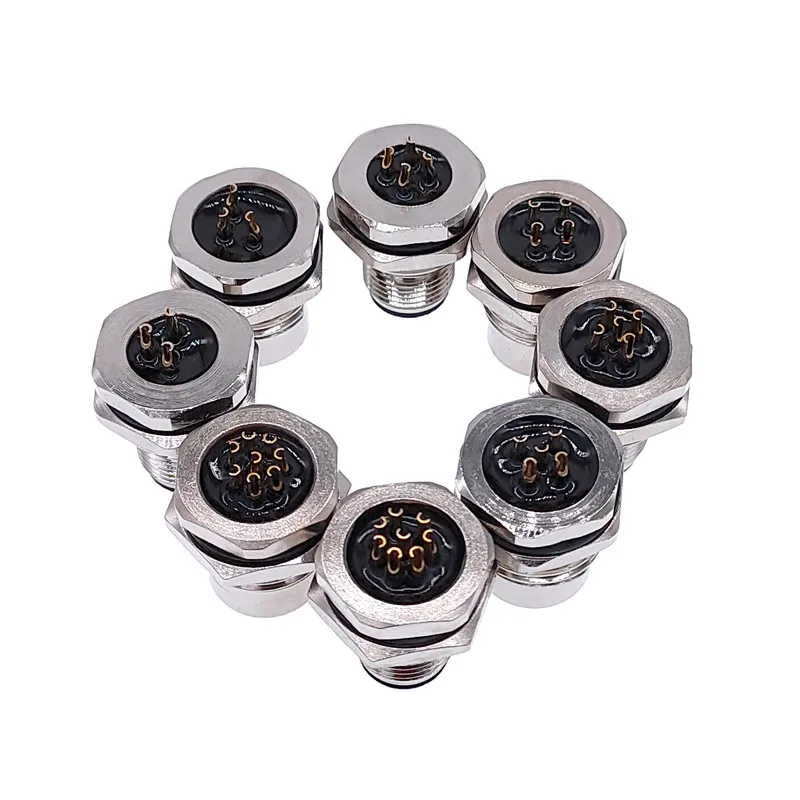 Front nut flange socket 3/4/5/8pin M1216 screw threaded male female M16 ...