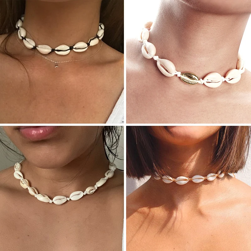 Collar de conchas naturales bohemias para mujer, Gargantilla de conchas ...