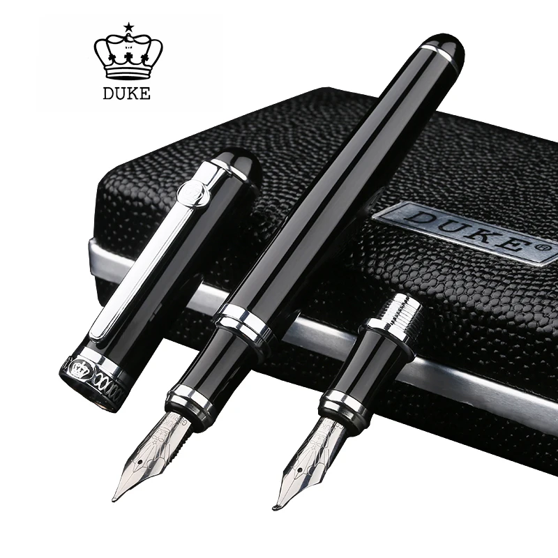 Duke D2 Black Silver Clip d2 Medium Nib Fountain Pen with 1pc ...