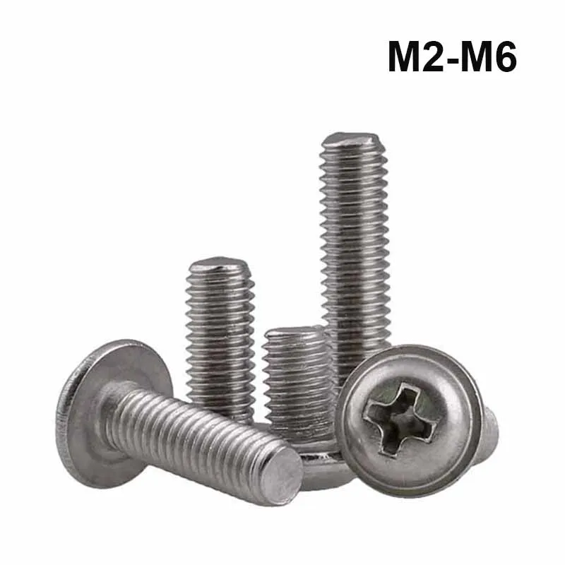 M2 M2.5 M3 M4 M5 M6 304 Stainless Steel Phillips Cross Round Pan Truss Head With Washer Padded ...