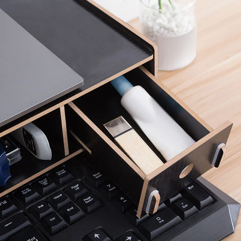 Multi-Function Desktop Monitor Stand Computer Screen Riser Wood Shelf ...