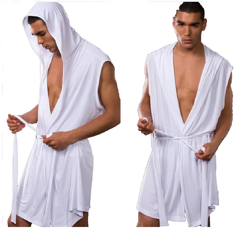 Men-Ice-Silk-Thin-Sleeveless-Pajama-Sleep-Lounge-Robes-Comfy-Night-robe ...